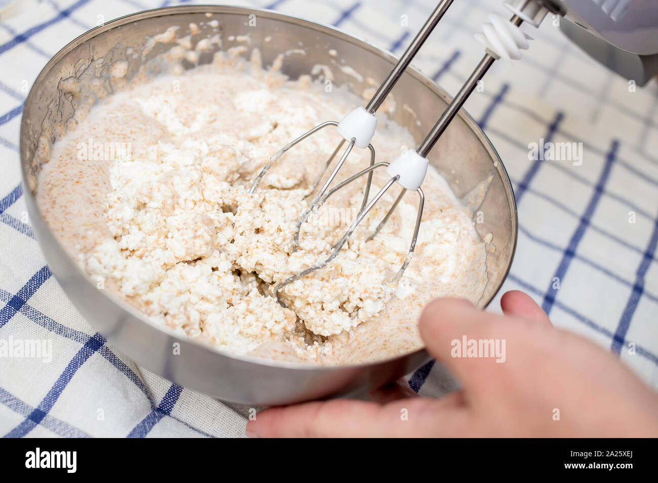 Mixing the ingredients for making dietary of dessert, close-up Stock ...