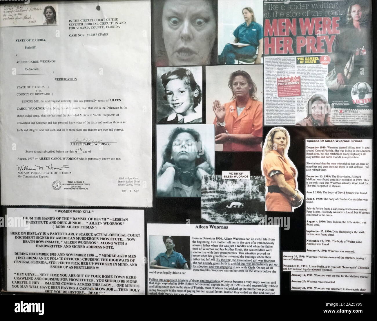 A montage of photographs and newspaper headlines on Aileen Wuornos ...