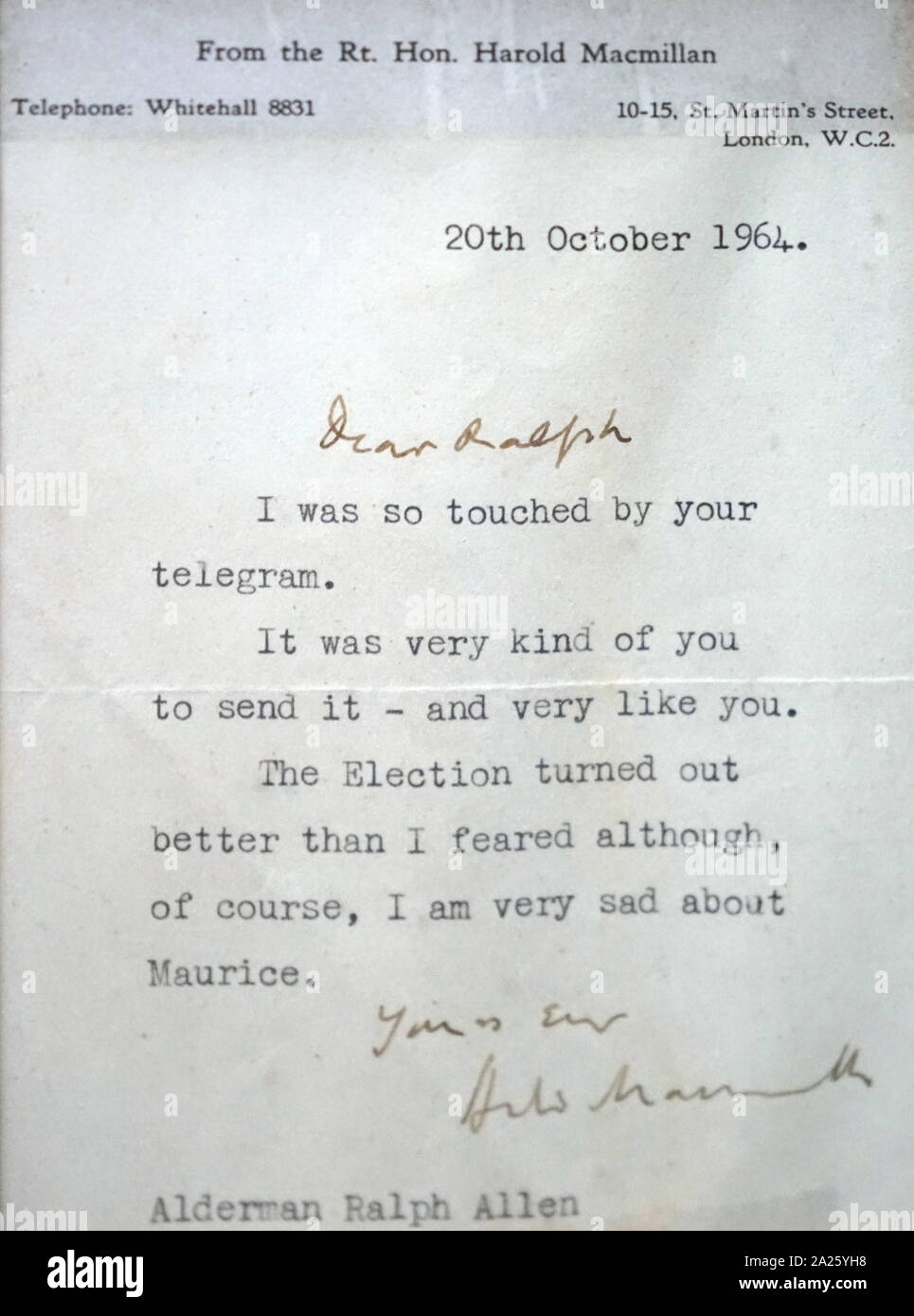 A letter written by Harold Macmillan (1894-1986) a British statesman ...
