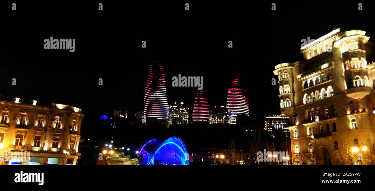 The Flame Towers, a trio of skyscrapers in Baku, Azerbaijan. The Towers ...