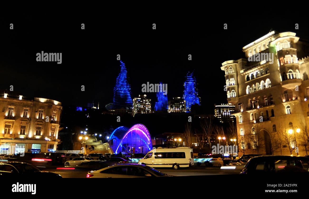 The Flame Towers, a trio of skyscrapers in Baku, Azerbaijan. The Towers ...