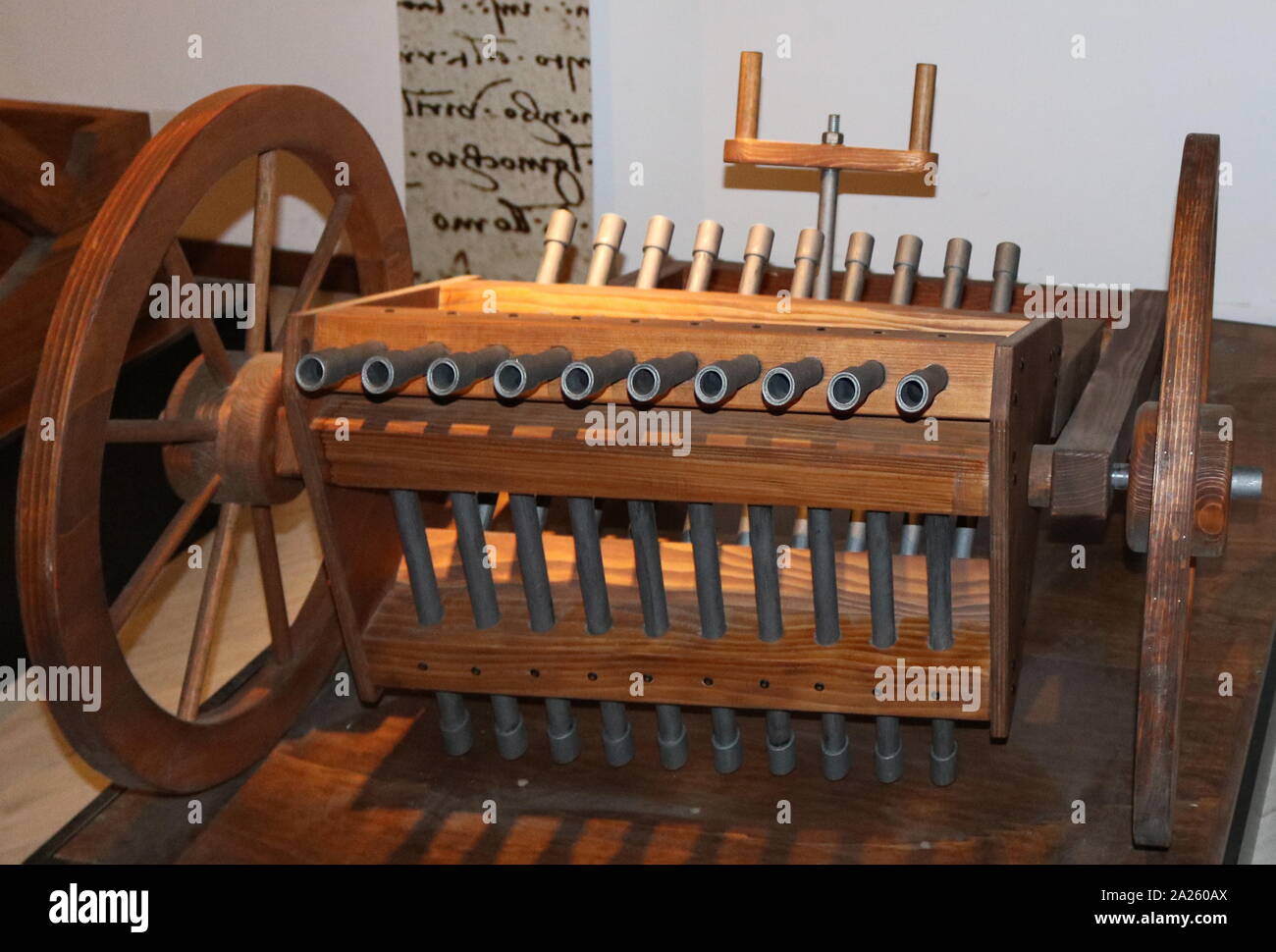 Triple Tier Machine Gun; Re-construction from a drawing by the Italian ...