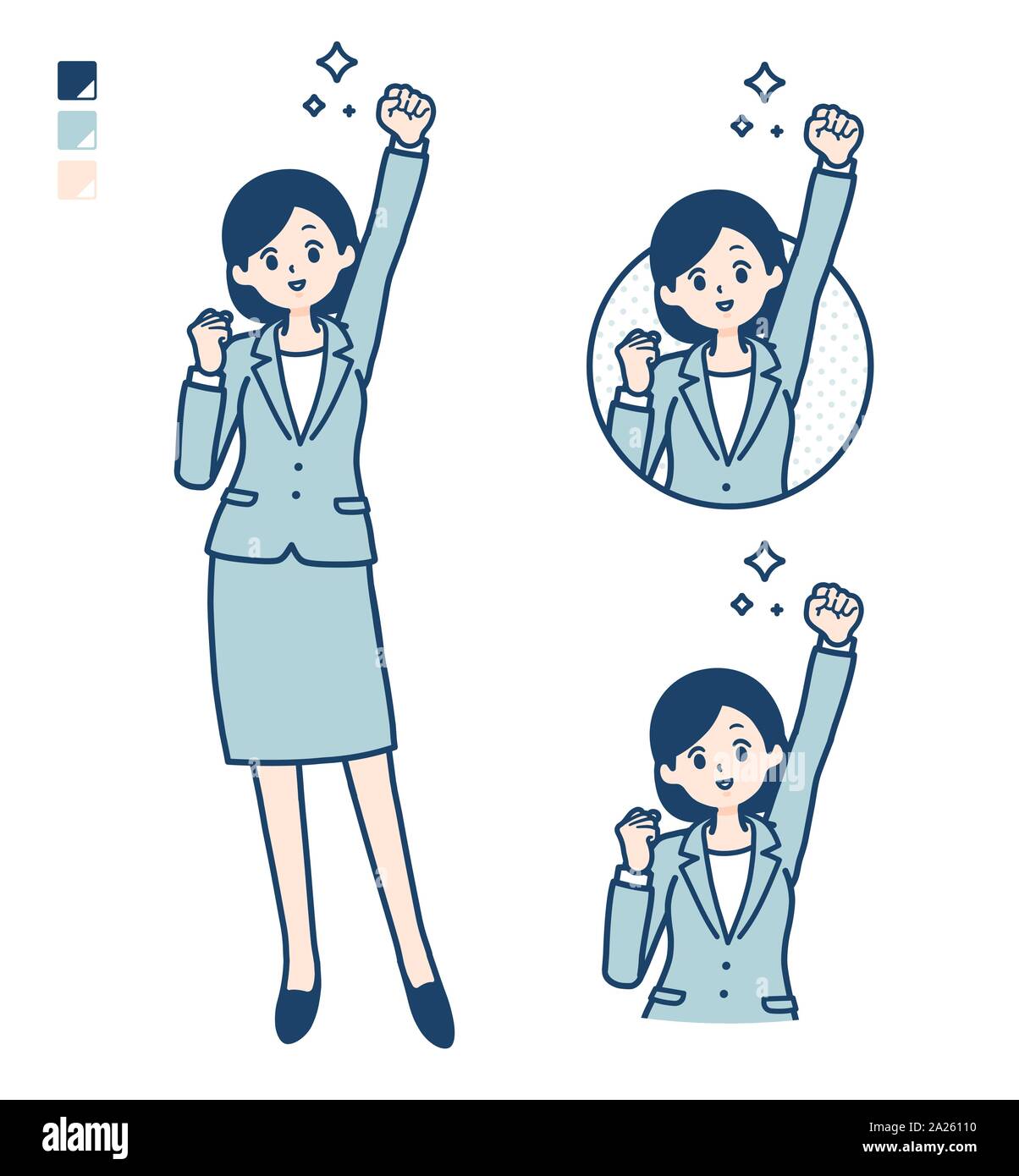 A young Business woman in a suit with fist pump images. It's vector art ...