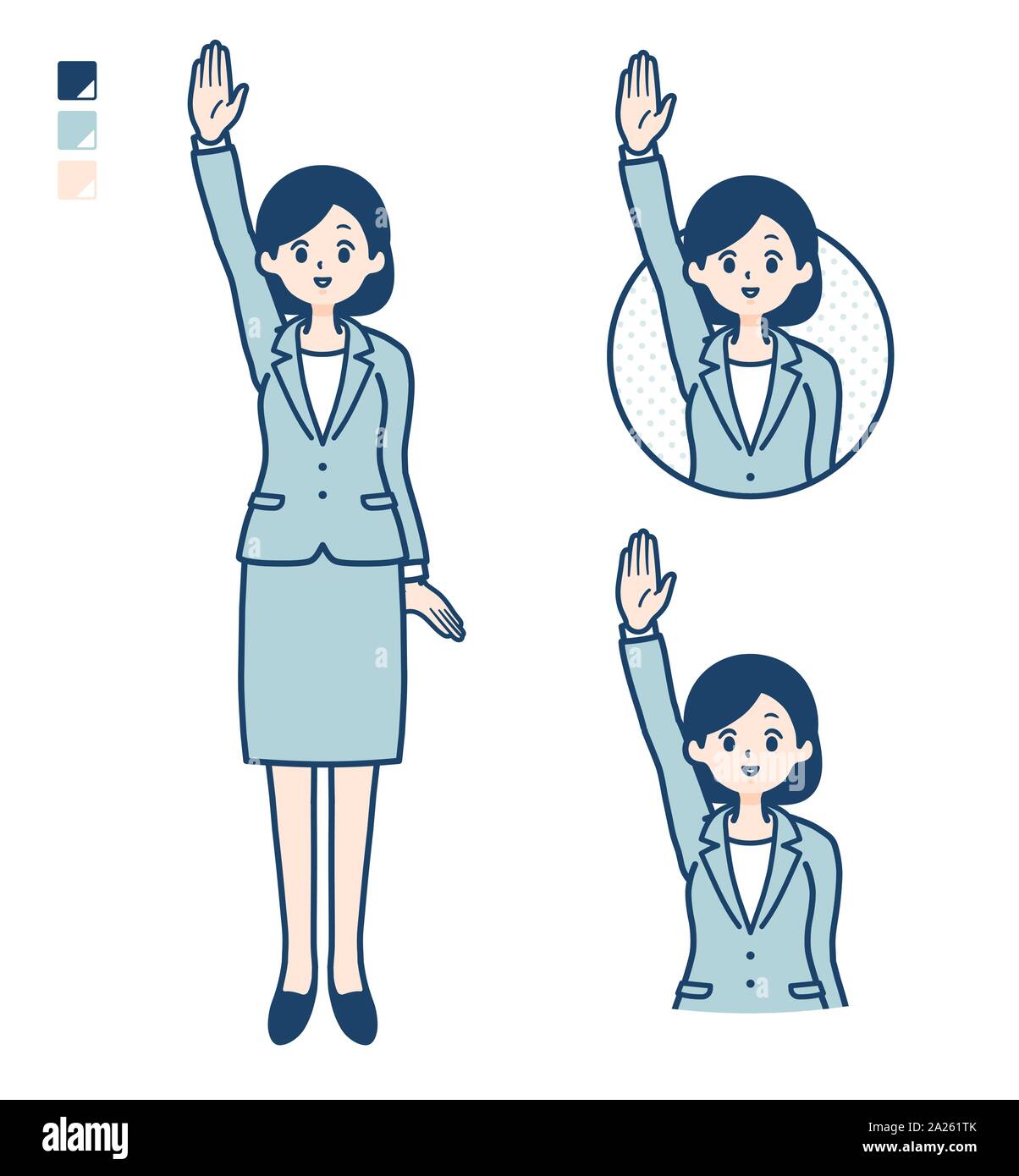 A young Business woman in a suit with raise hand images. It's vector ...