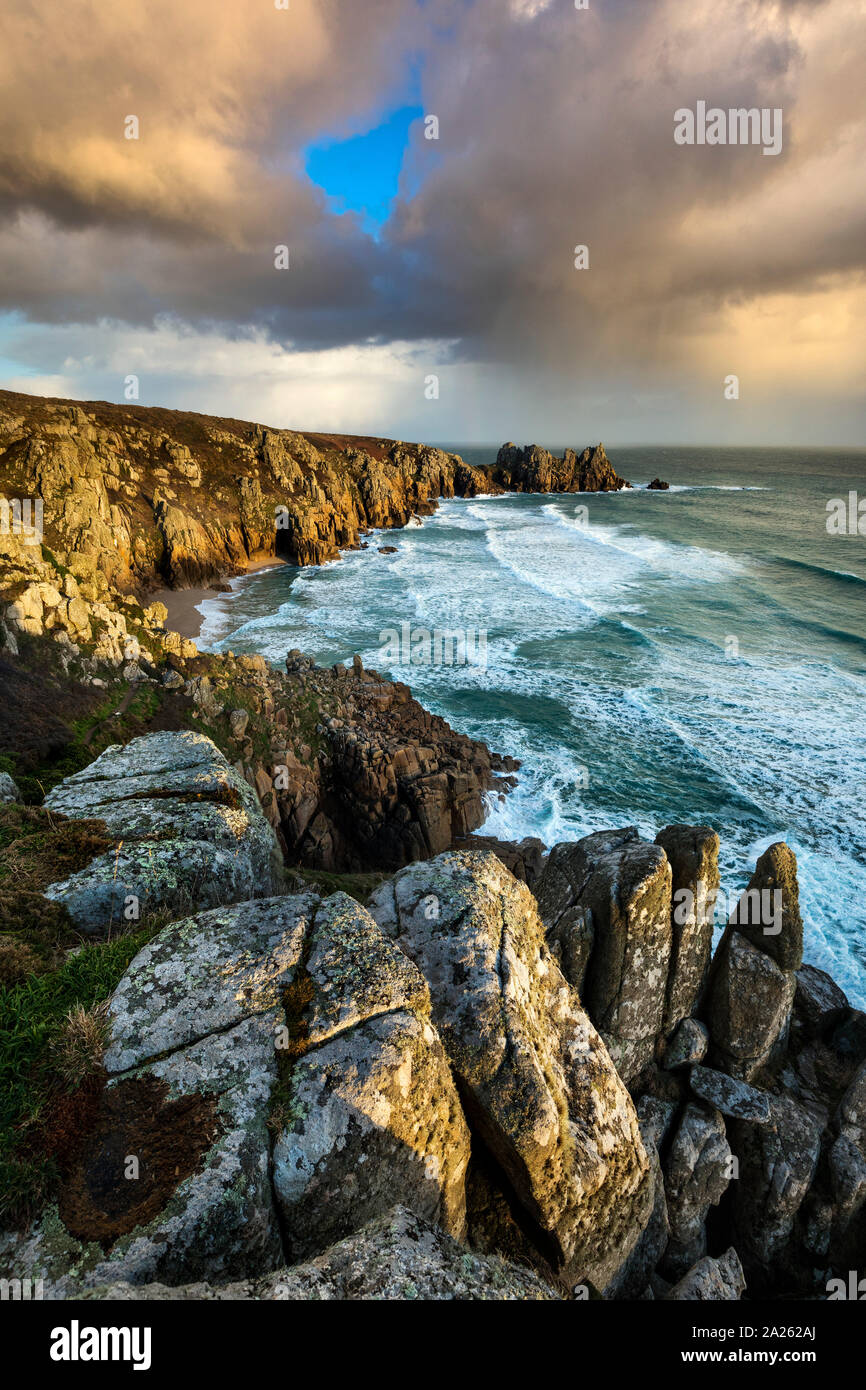 Logan Rock; Near Porthcurno; Cornwall; UK Stock Photo - Alamy