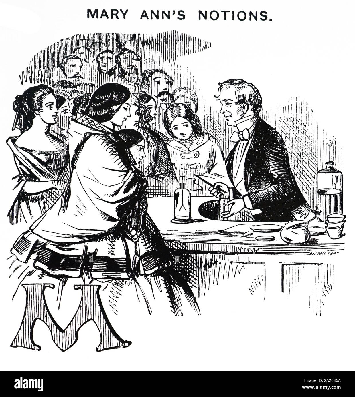 A cartoon depicting Michael Faraday (1791-1867) British chemist and ...