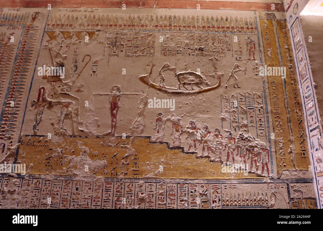 Wall frieze from the tomb of Ramesses VI. Tomb KV9 in Egypt's Valley of ...