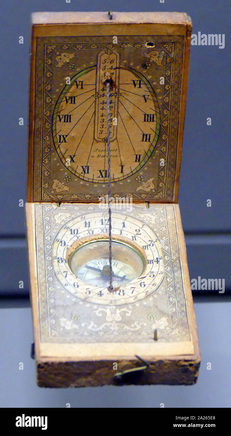 Horizontal and vertical wooden pocket sundial by Stockert, early 18th ...