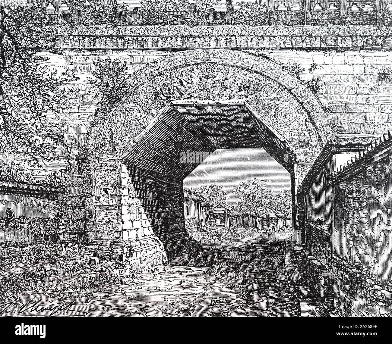 An engraving depicting a gateway in the Great Wall of China. Dated 19th ...