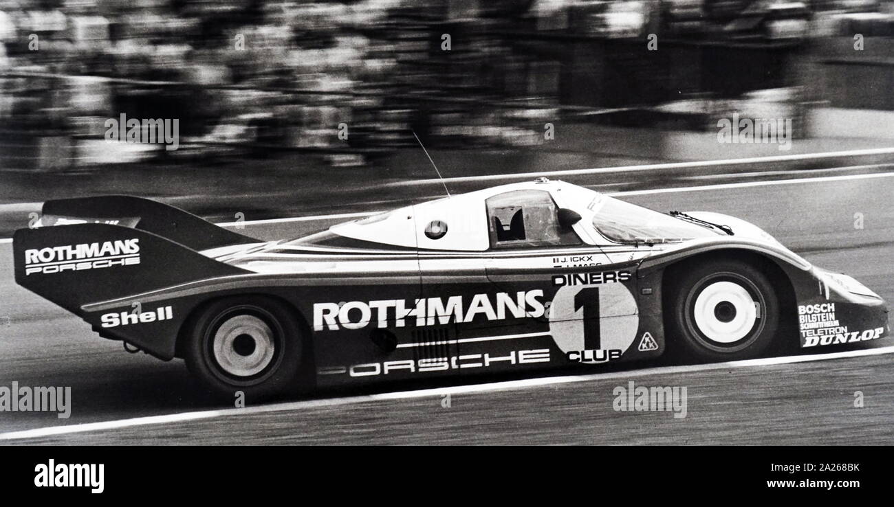 A photograph of a Porsche 956, a Group C sports-prototype racing car ...