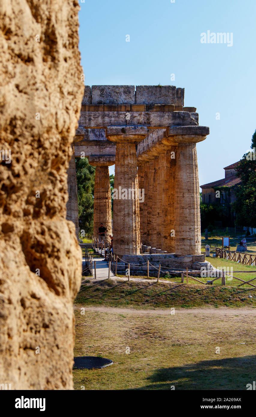 The greek Temple of Hera-II in the archaeological site of Paestum ...