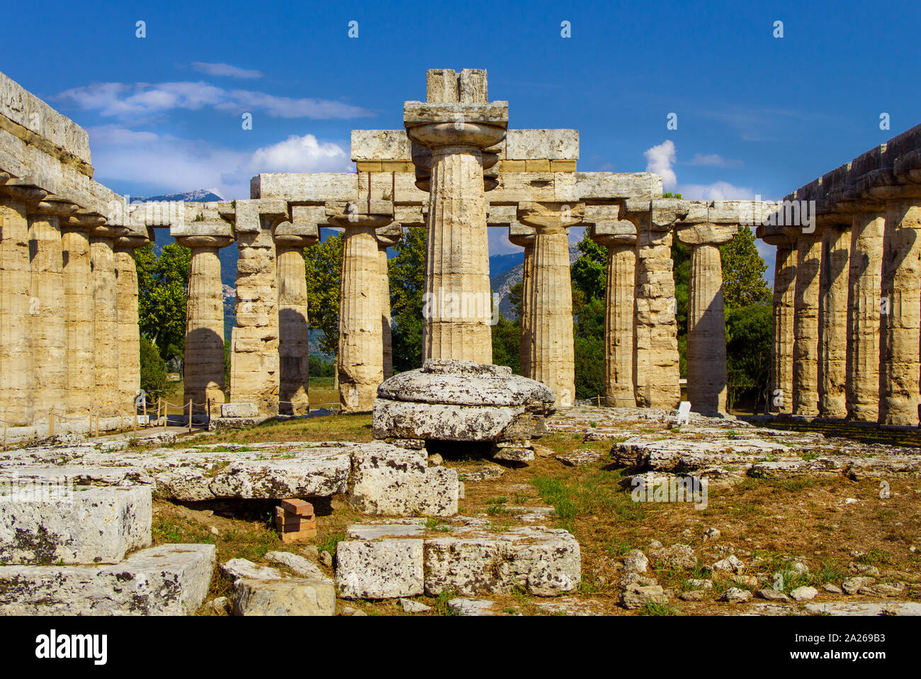 Internal view of greek Temple of Hera-II in the archaeological site of ...