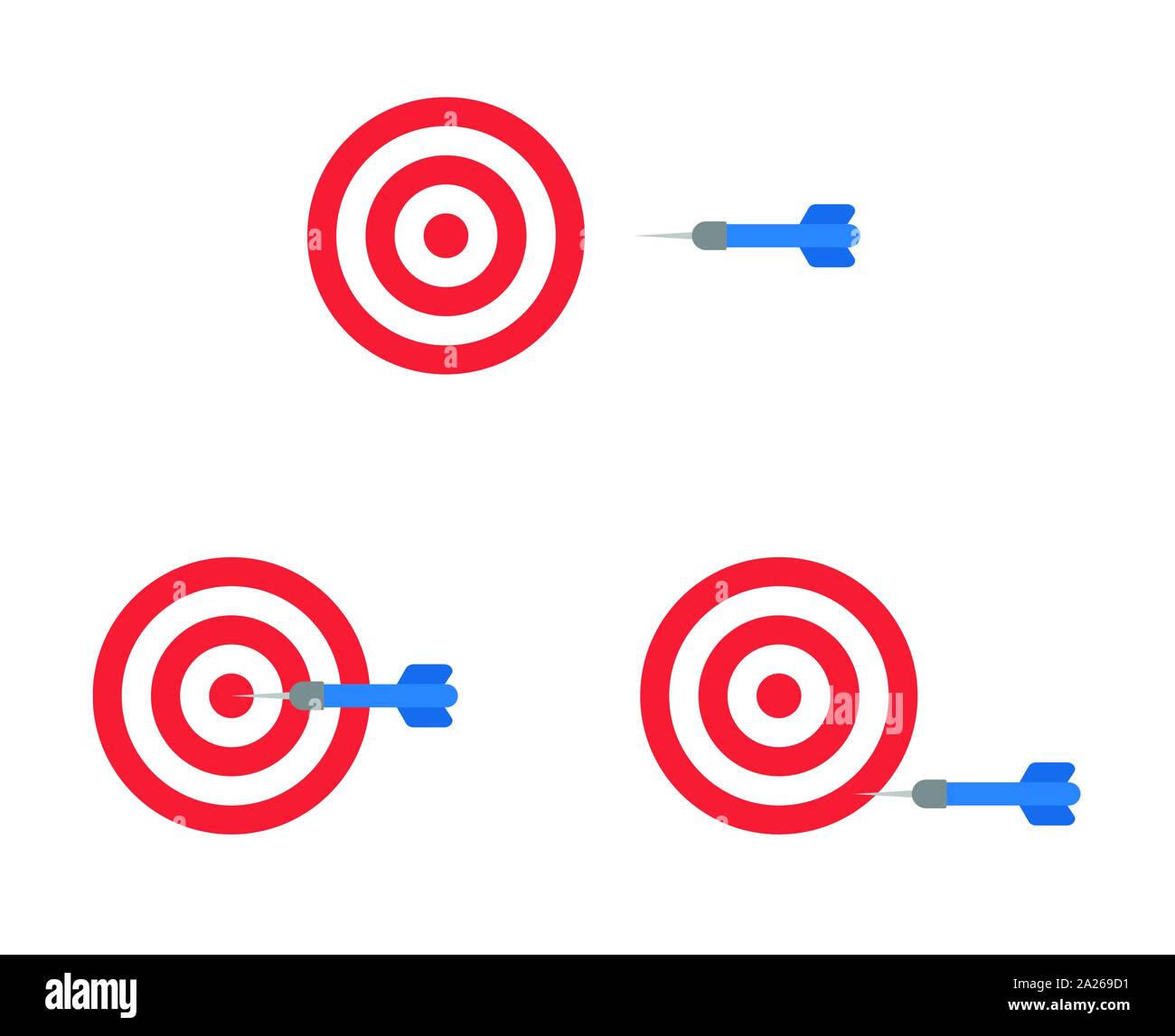 Vector icon set of bulls eye and dart, hit and miss the target. Flat ...