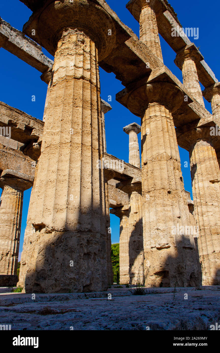 The greek Temple of Neptune in the archaeological site of Paestum ...
