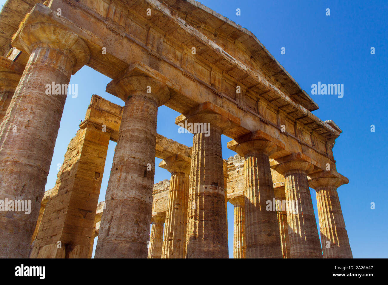 The greek Temple of Neptune in the archaeological site of Paestum ...