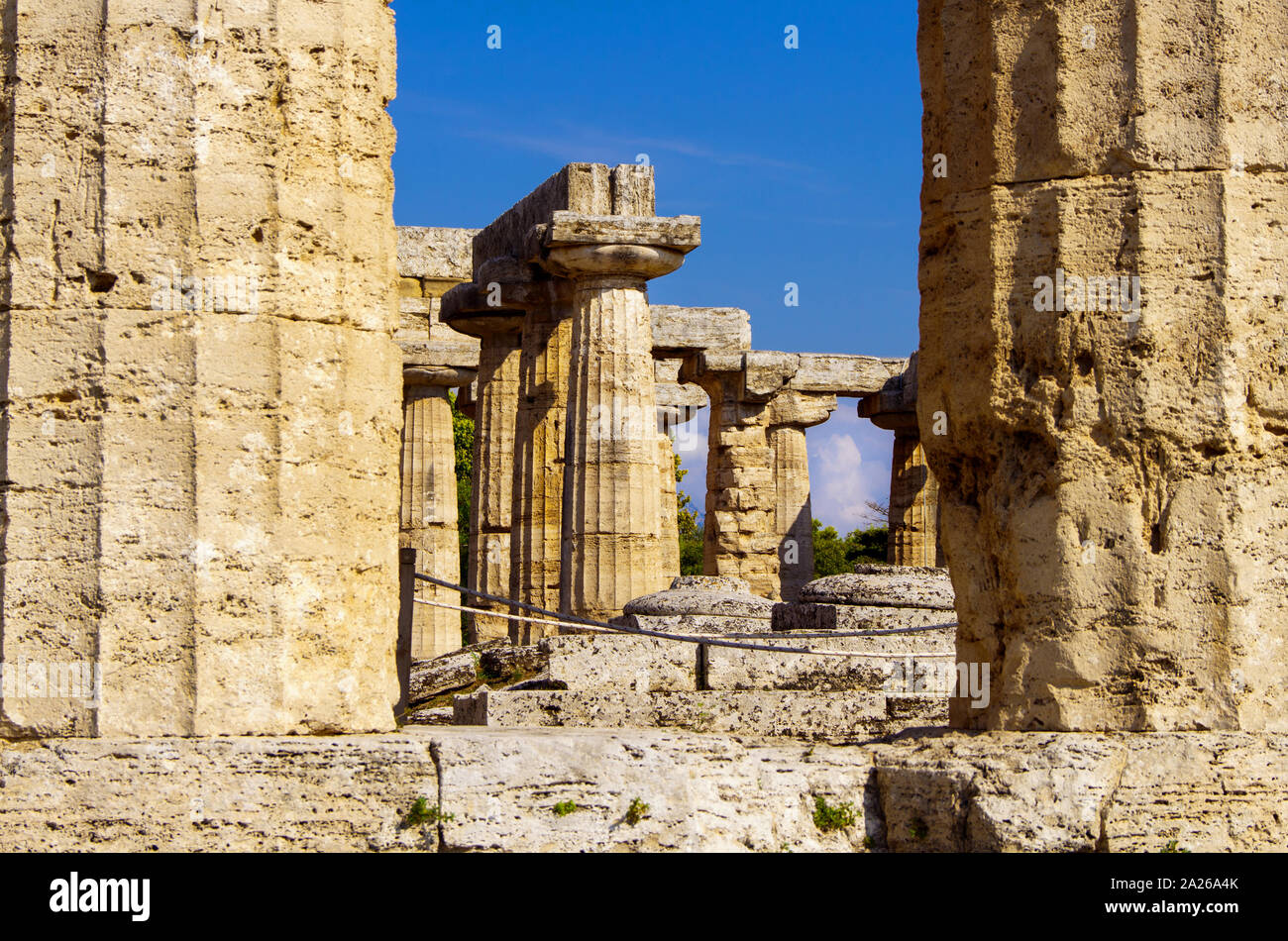 Internal view of greek Temple of Hera-II in the archaeological site of ...