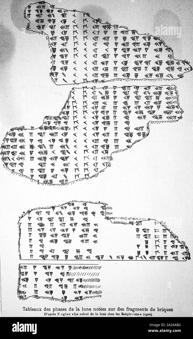 Illustration showing Babylonian Cuneiform, representation of the phases ...