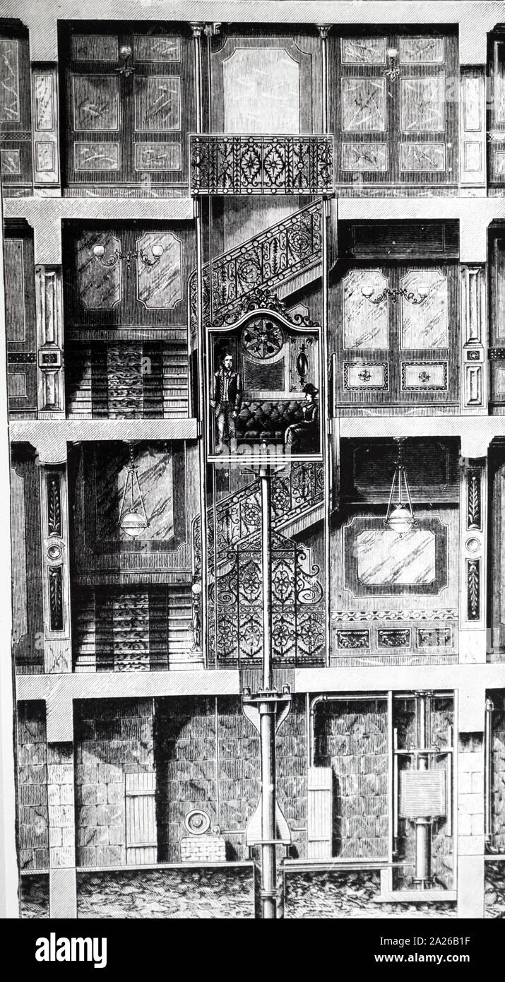 Illustration showing Sectional view of building fitted with direct ...