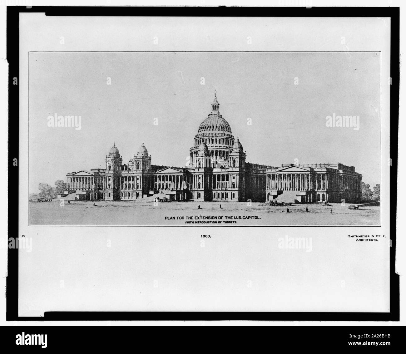 Plan for the extension of the Capitol (with introduction of turrets ...