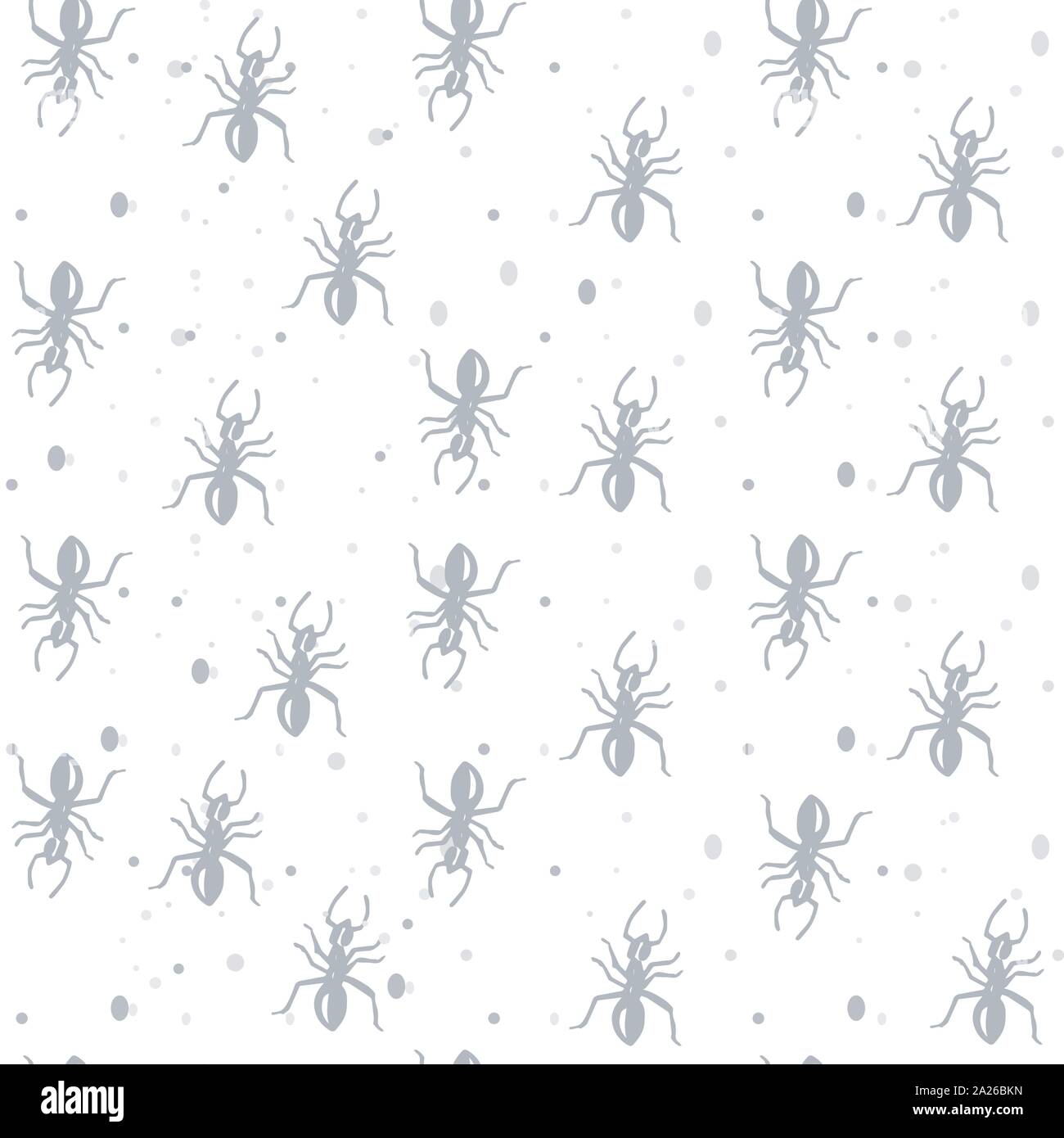 vector hand-drawn gray ants on a light white background, seamless ...