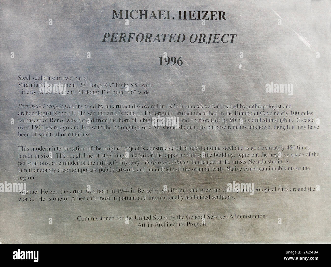 Plaque for sculpture Perforated Object located at Bruce R. Thompson U.S ...