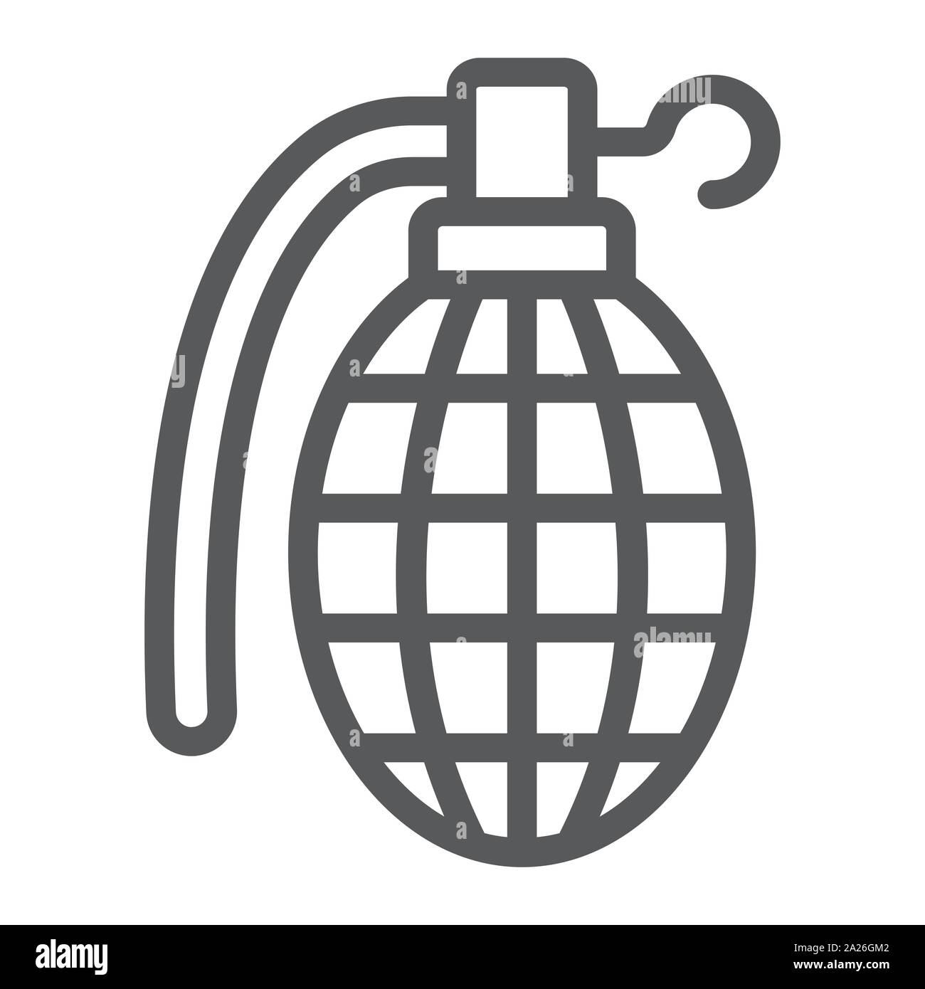 Grenade line icon, army and military, hand bomb sign, vector graphics ...