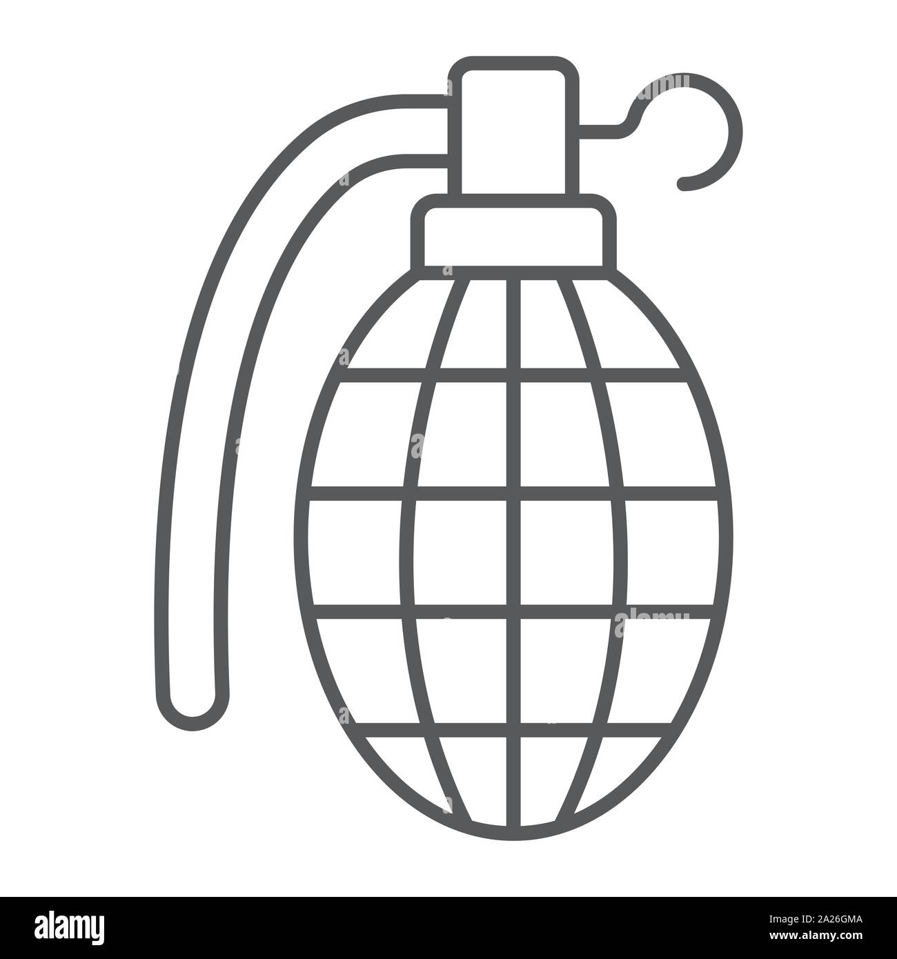 Grenade thin line icon, army and military, hand bomb sign, vector ...