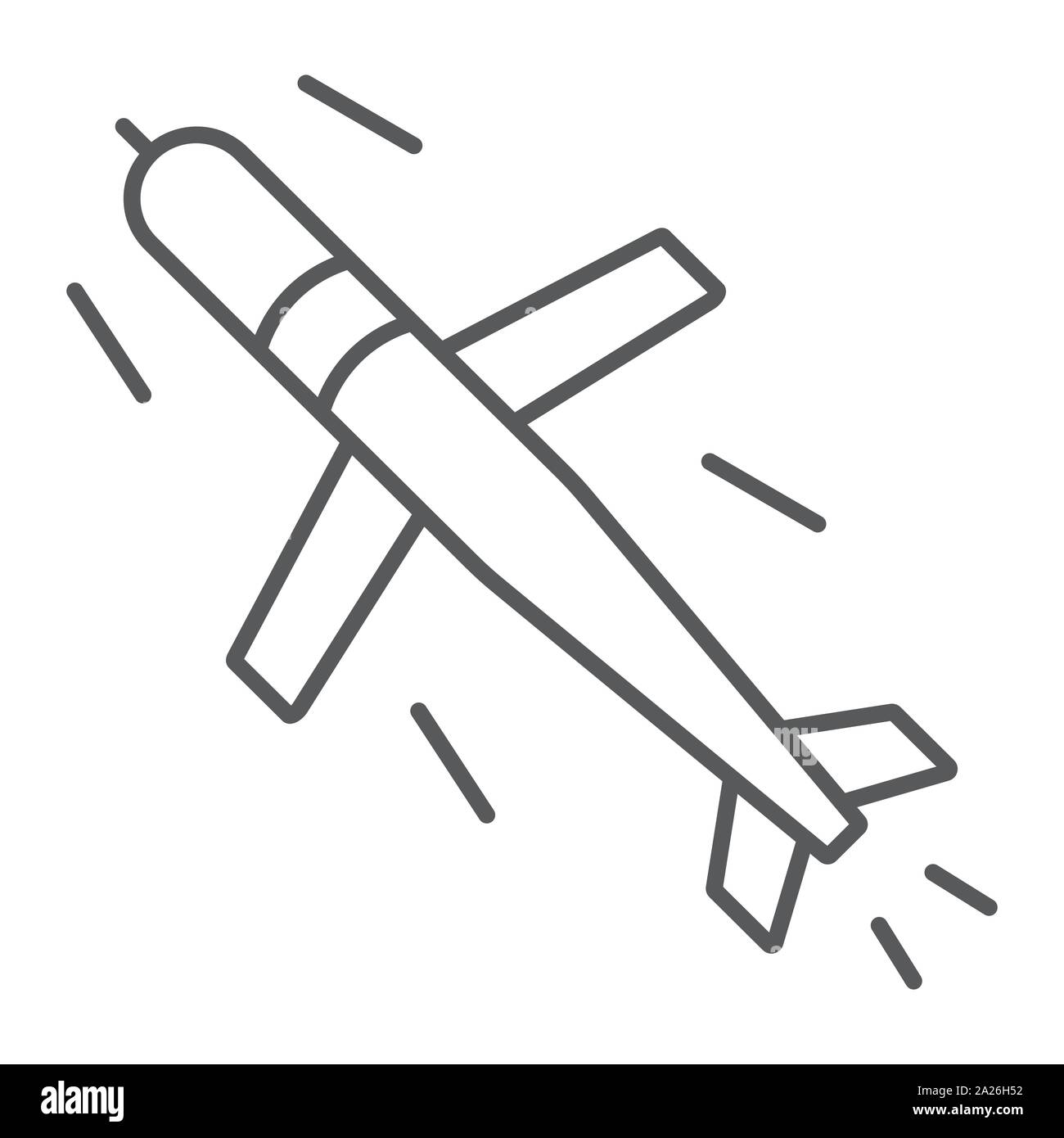 Cruise missile thin line icon, army and force, military bomb sign ...