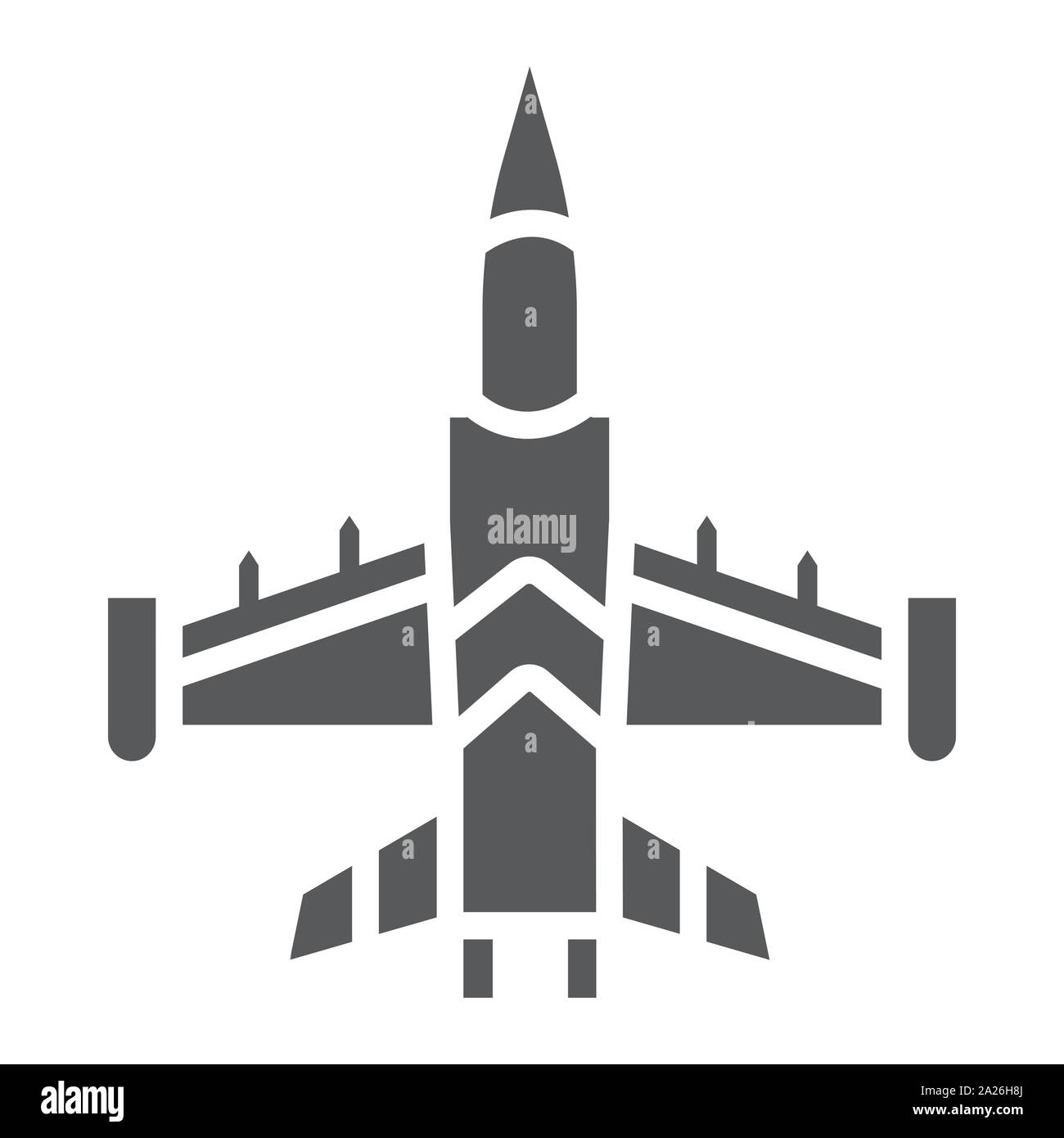 Jet fighter glyph icon, army and force, military airplane sign, vector ...