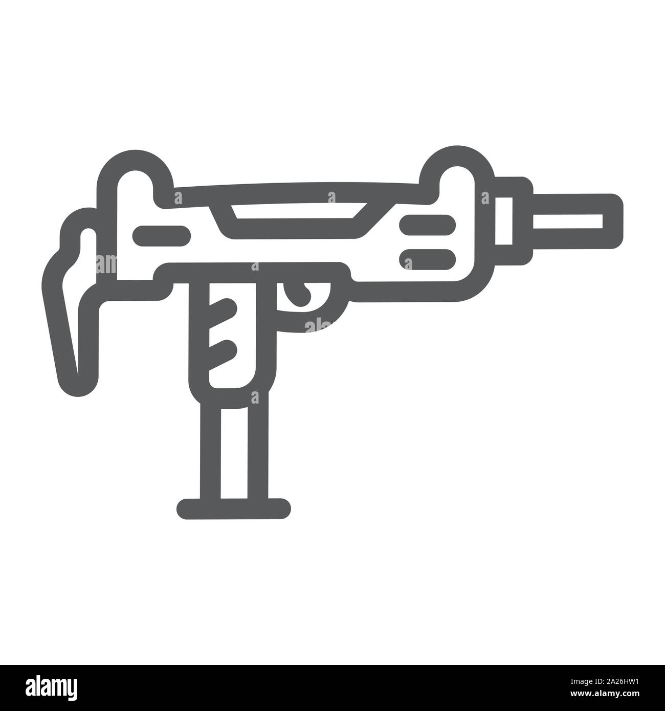 Uzi gun line icon, army and military, gun machine sign, vector graphics ...