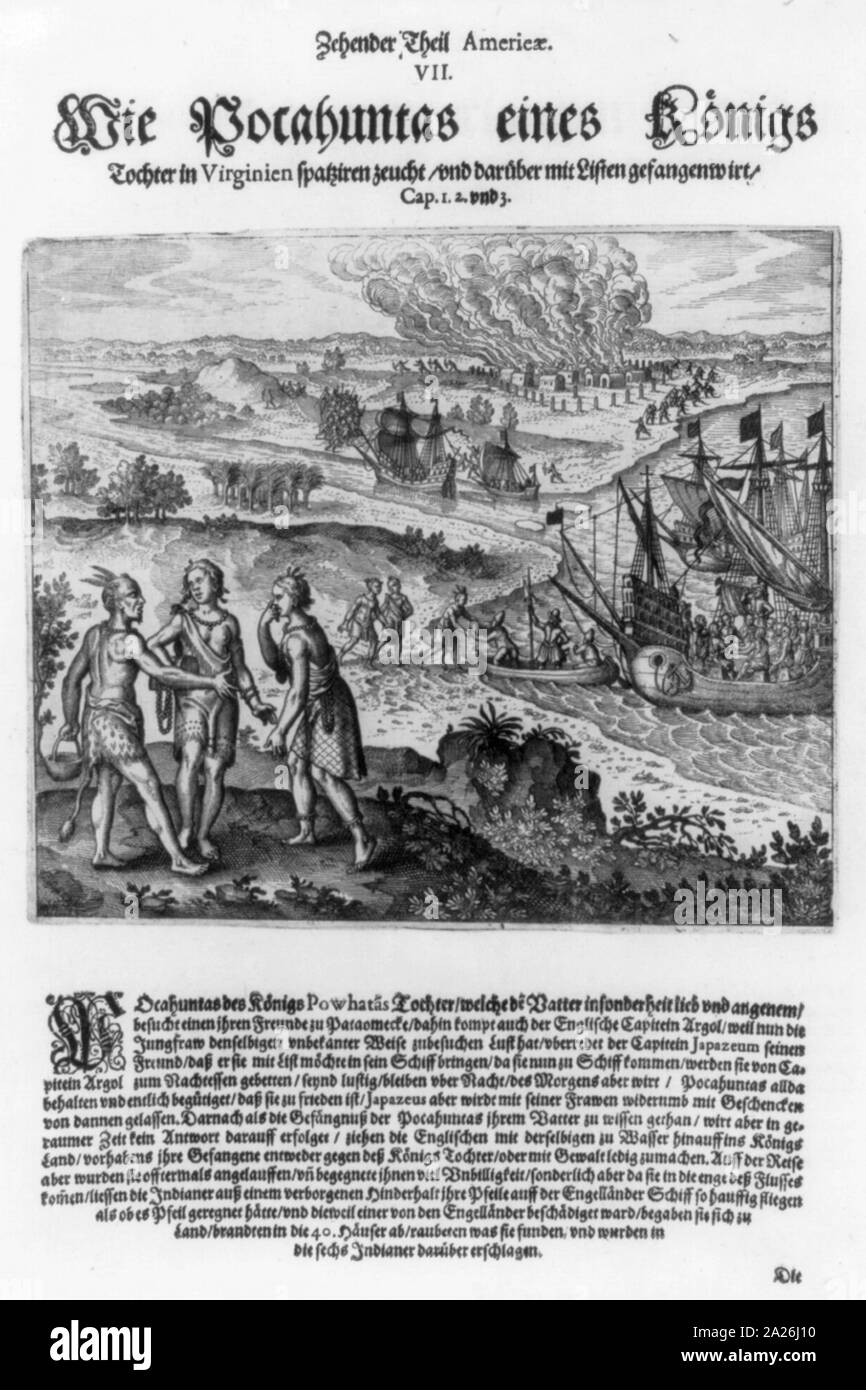 Pocahontas taken prisoner in 1612 Stock Photo - Alamy