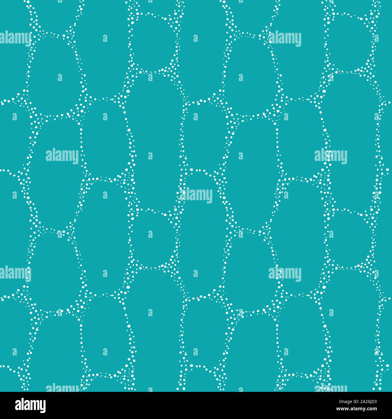Hand Drawn Organic Abstract White Cell Structure Design Seamless Vector Pattern On Aqua Blue