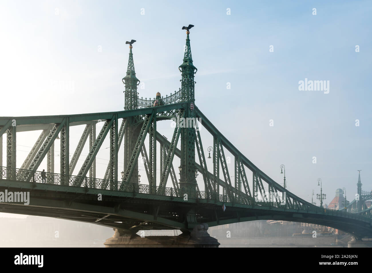 The Liberty Bridge in Budapest in Hungary, it connects Buda and Pest ...