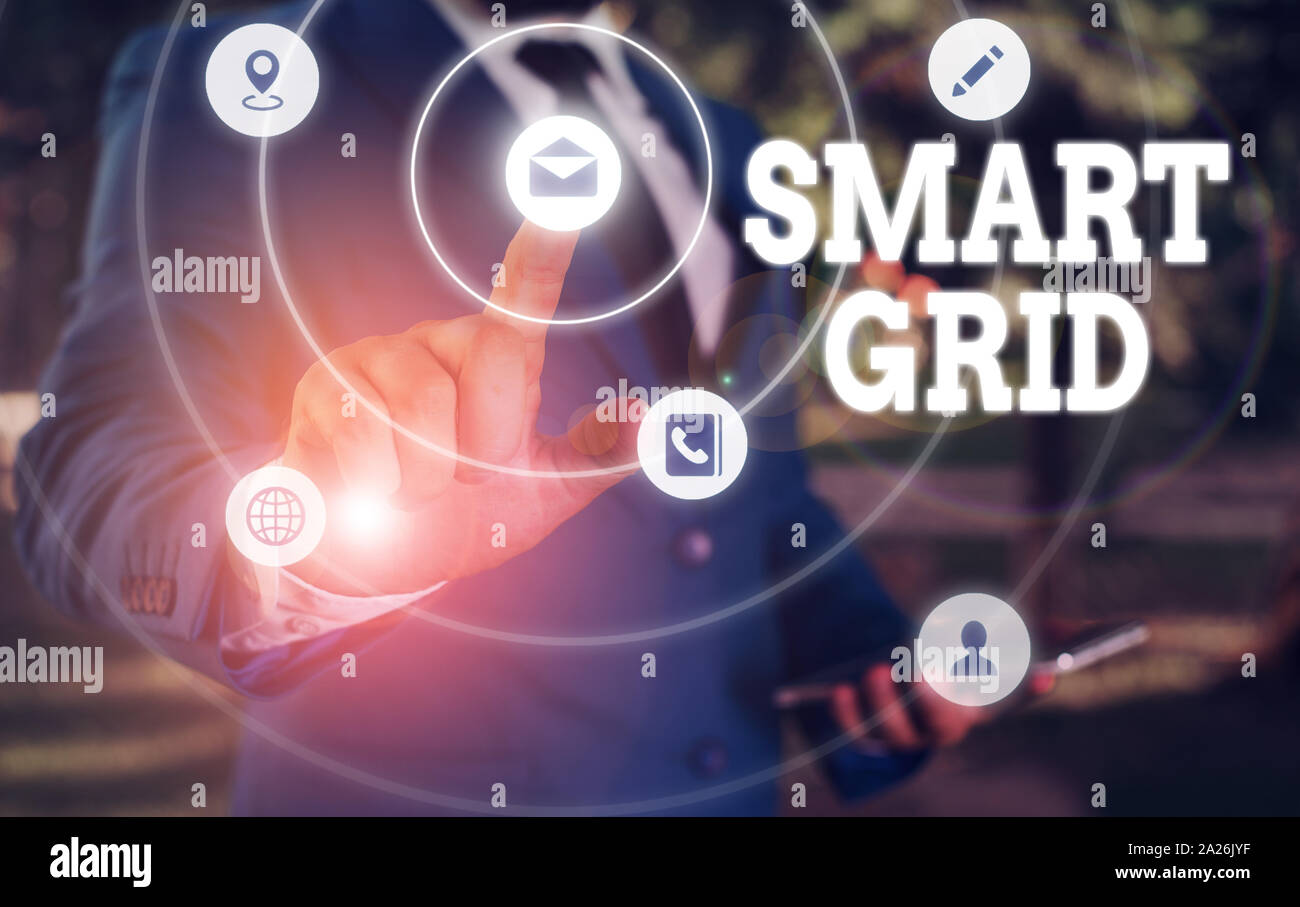 Writing note showing Smart Grid. Business concept for includes of ...