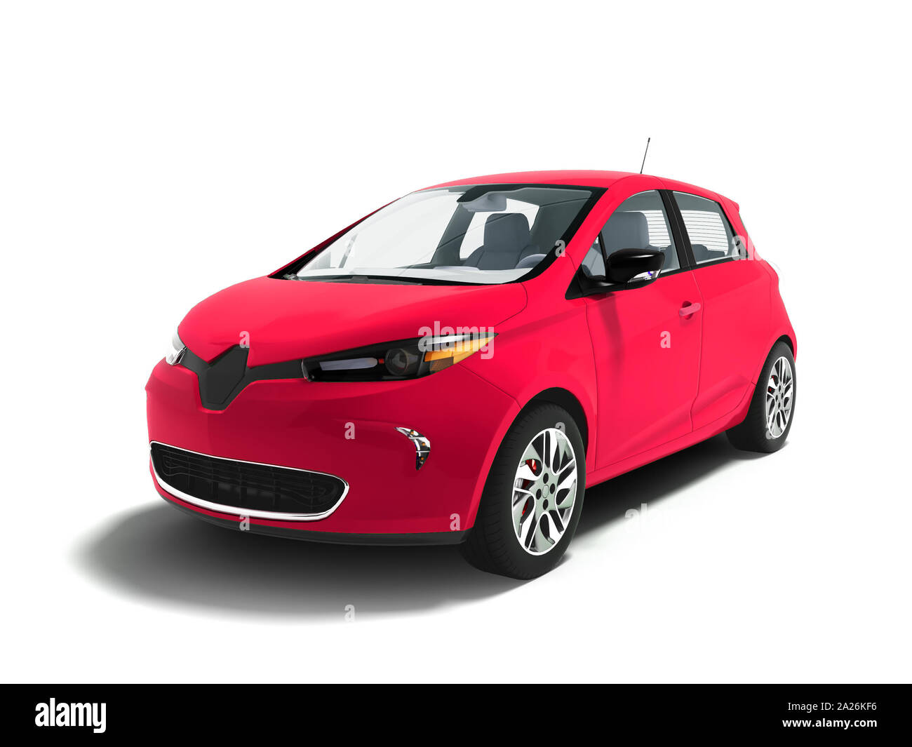 Modern sporty electric car hatchback red for family 3d render on white ...