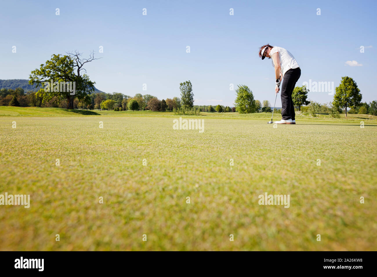 Female golf player putting Stock Photo - Alamy