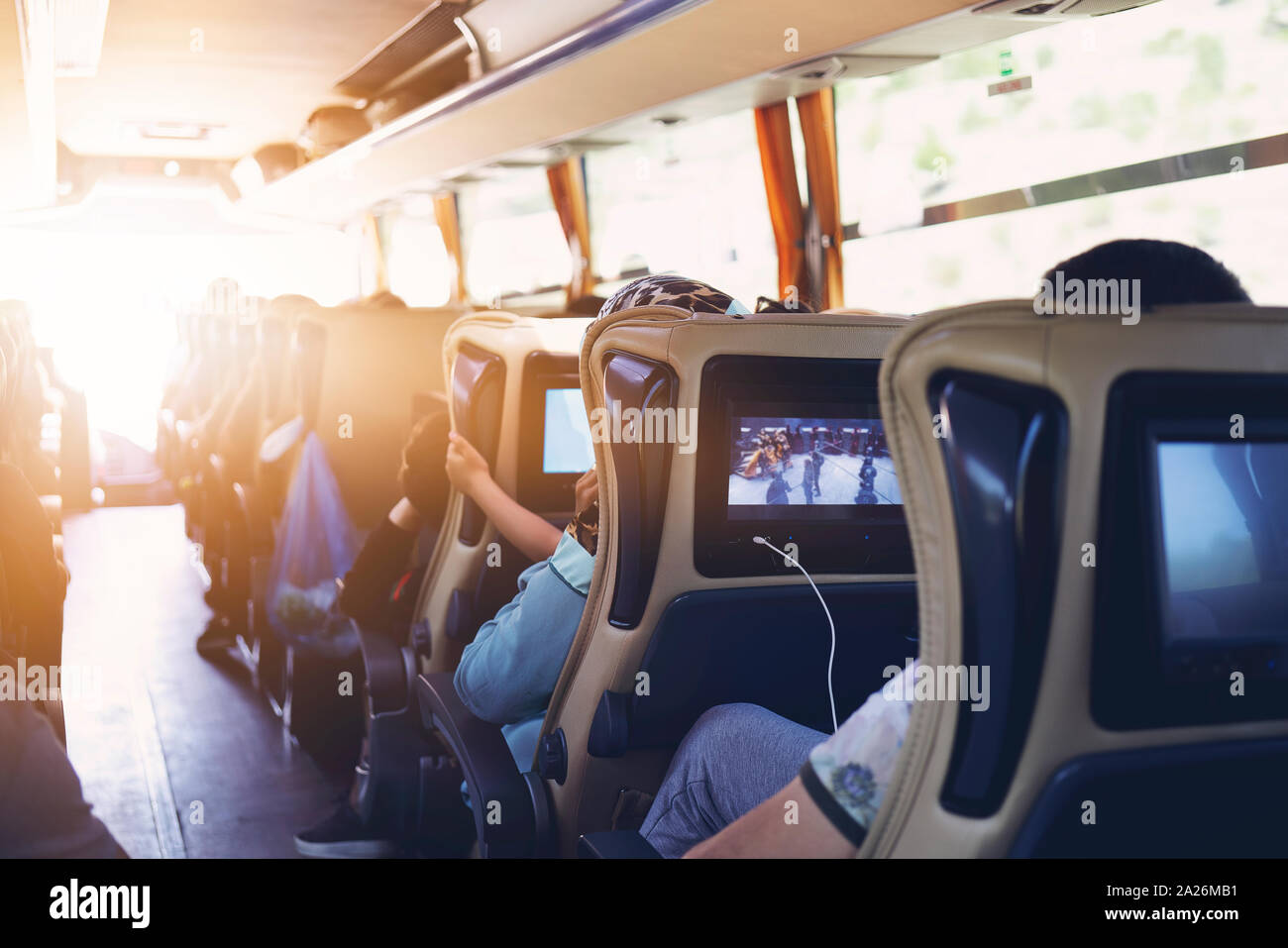 Bus travel guide inside hi-res stock photography and images - Alamy