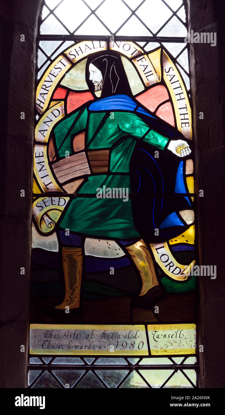 The Sower stained glass, St Kenelm`s Church, Upton Snodsbury ...