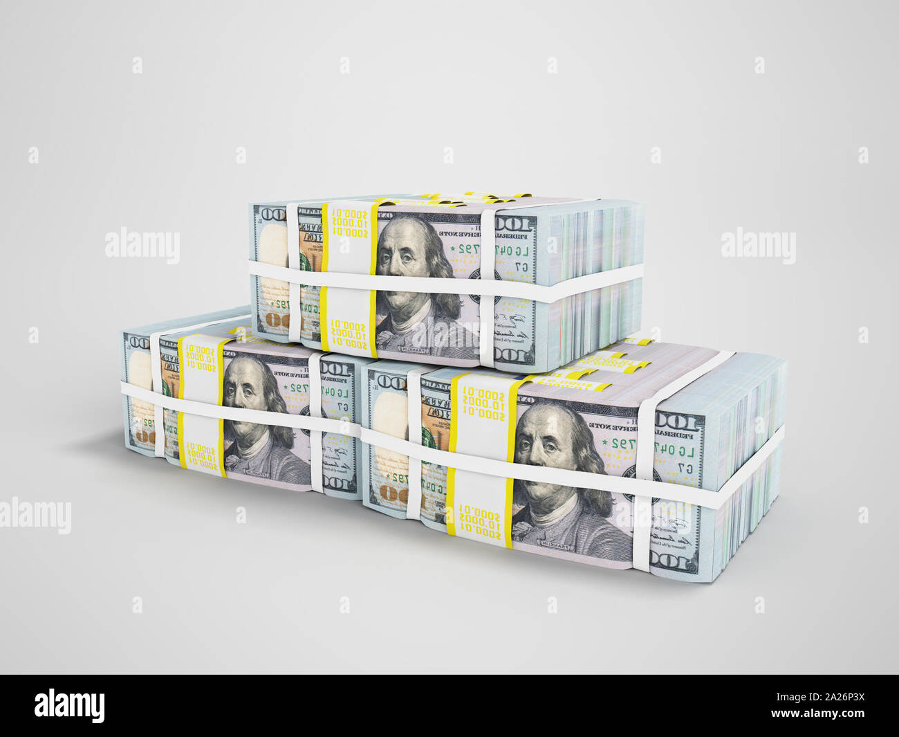 Stack of dollars three packs in front 3d render on gray background with ...