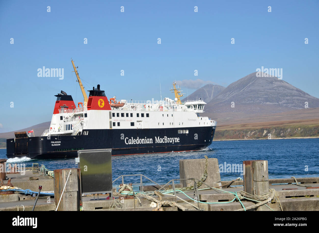 MV Finlaggan, Caledonian MacBrayne island ferry at Port Askaig on the ...