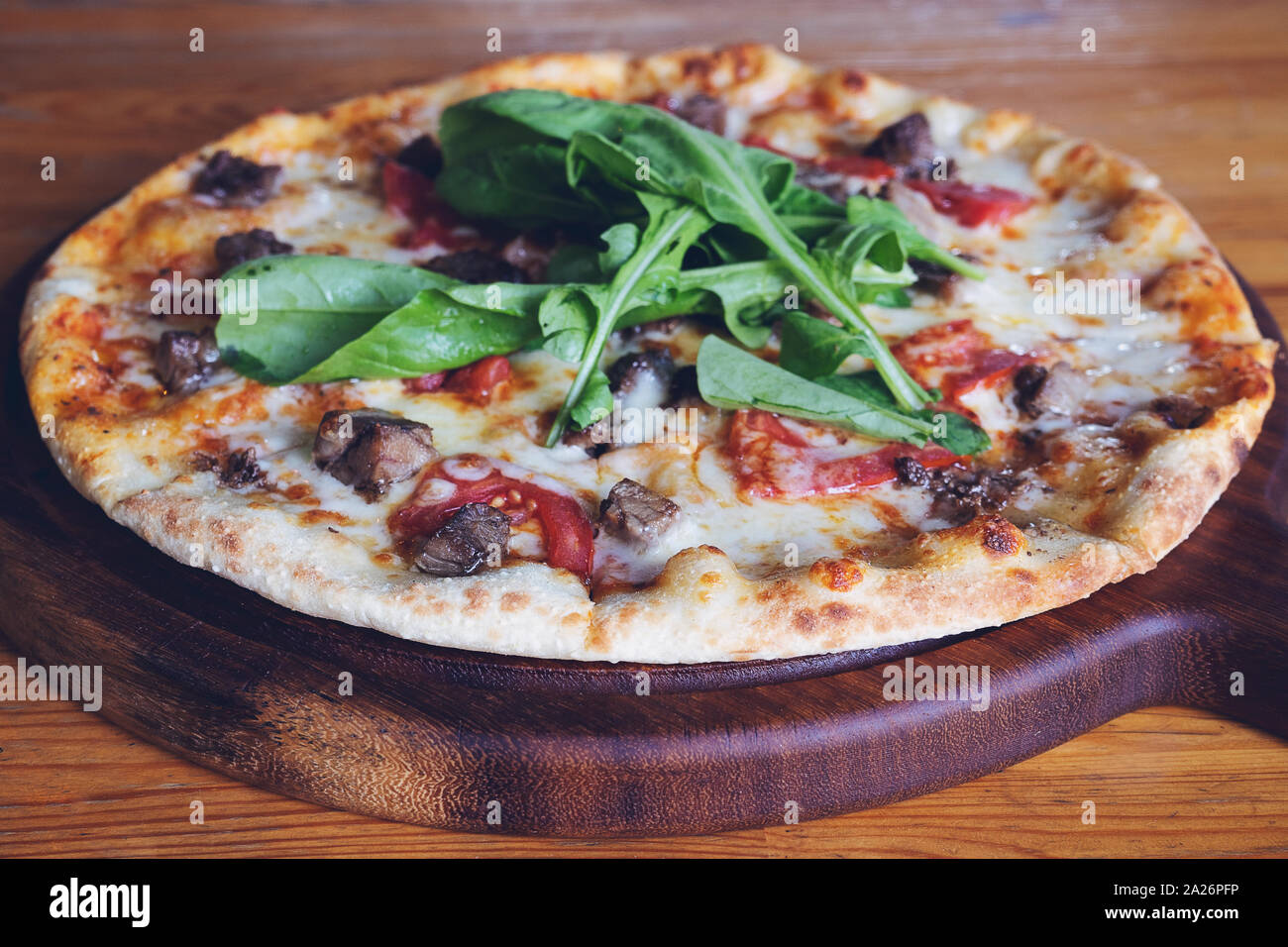 Homemade Meat Loves Pizza with Pepperoni Sausage and Bacon Stock Photo ...