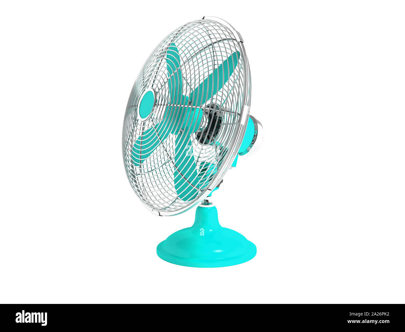 Modern blue fan on the table for cooling the room on the right 3d ...