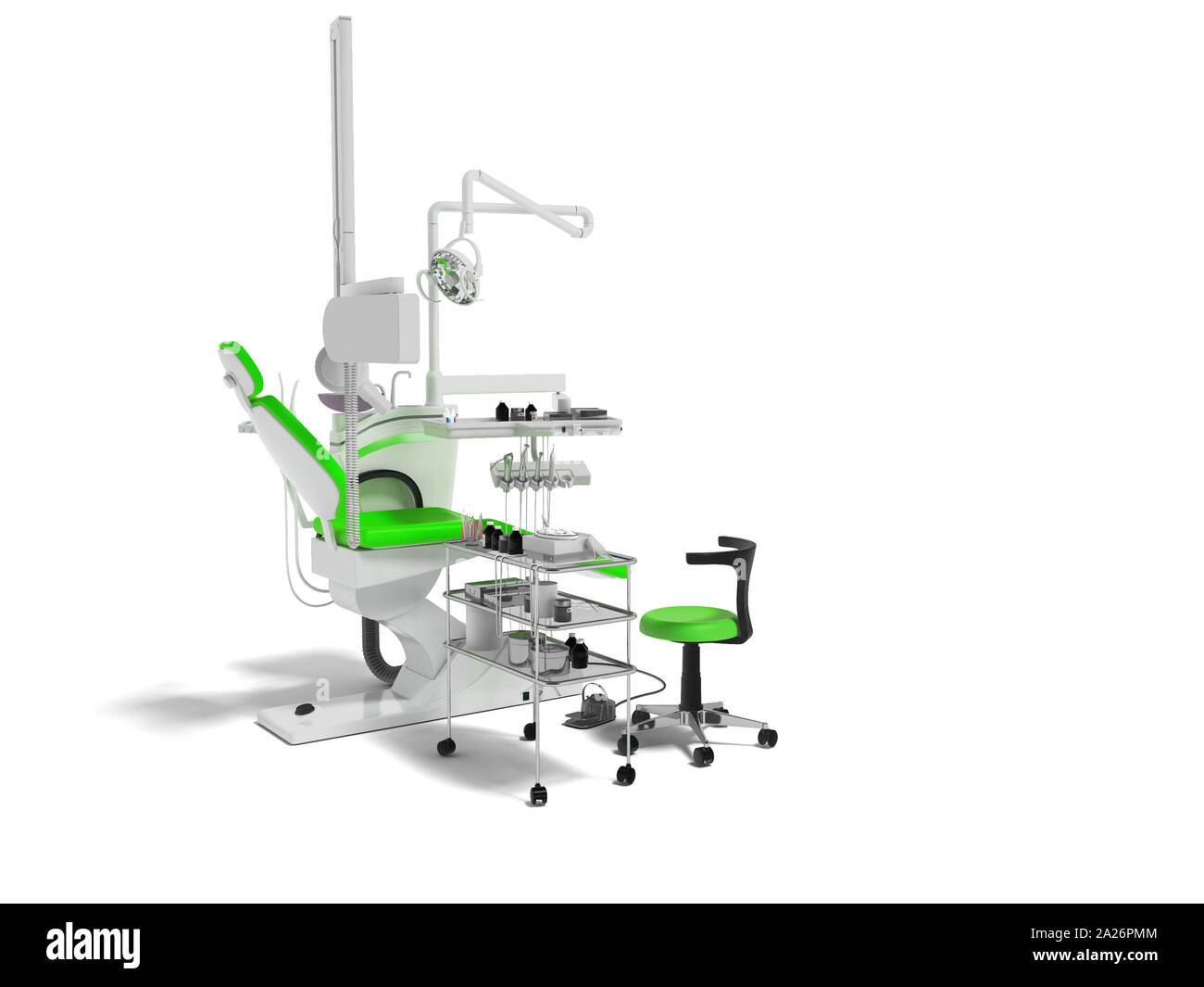 Modern dental chair with lighting with tools for drilling white with ...