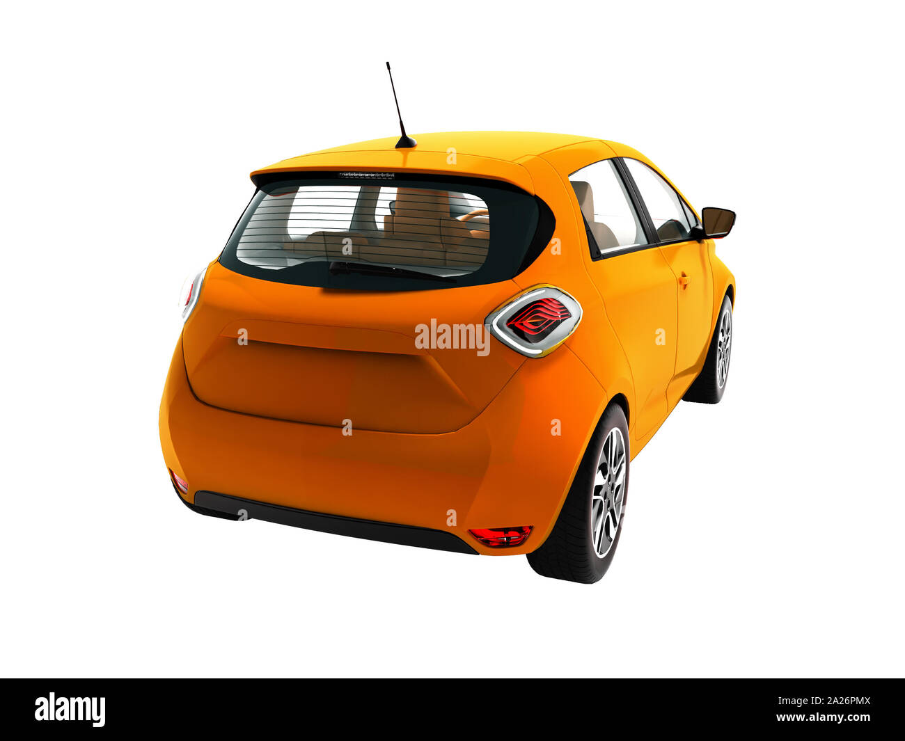 Modern electric car hatchback with brown interior for trips on the back ...