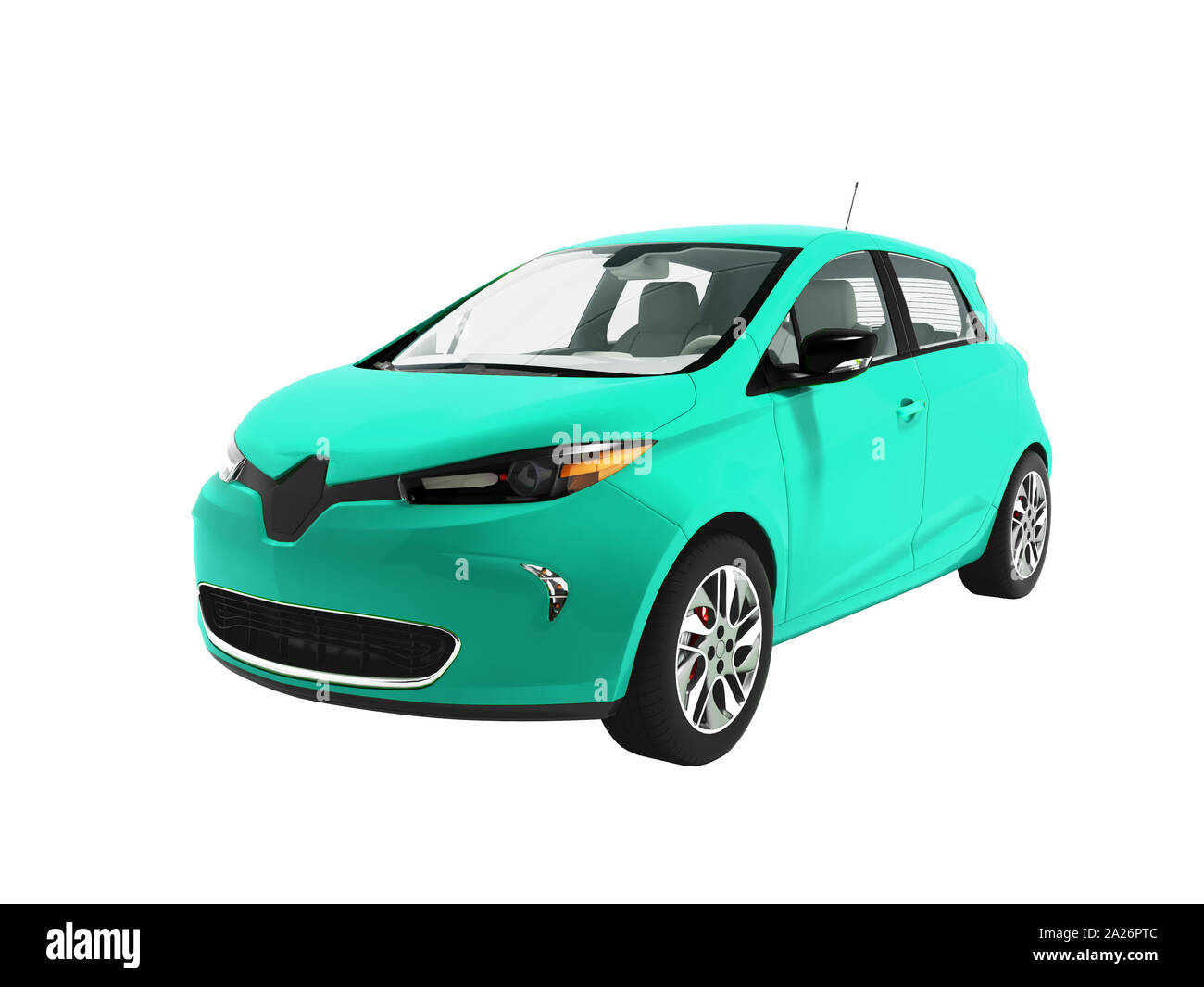 Modern sports electric car hatchback blue for family 3d render on white ...
