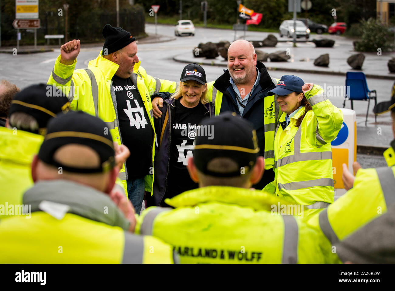 (Left to right) Harland and Wolff worker Barry Reid, GMB representative ...