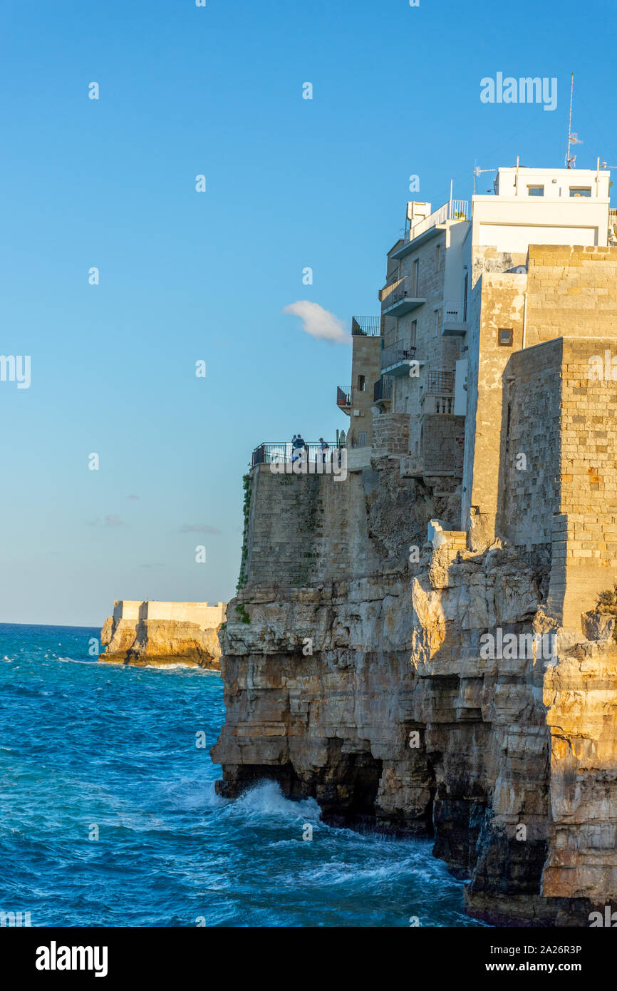 Italy, Polignano a Mare, view of the houses overlooking the sea Stock ...
