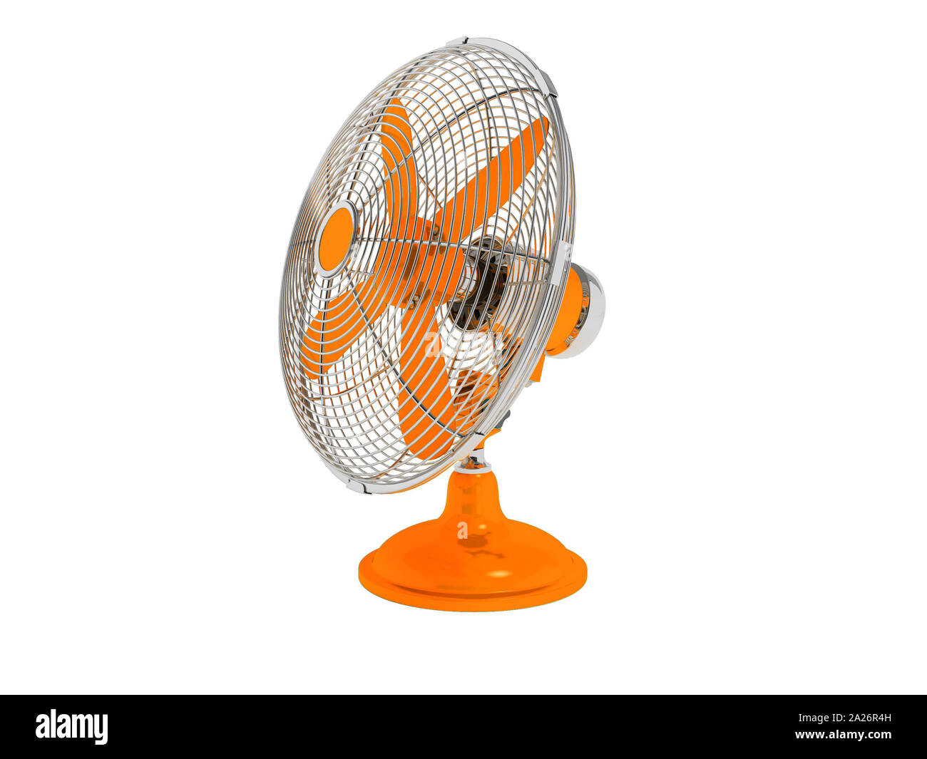 Modern orange fan on the table to cool the room on the right 3d render ...