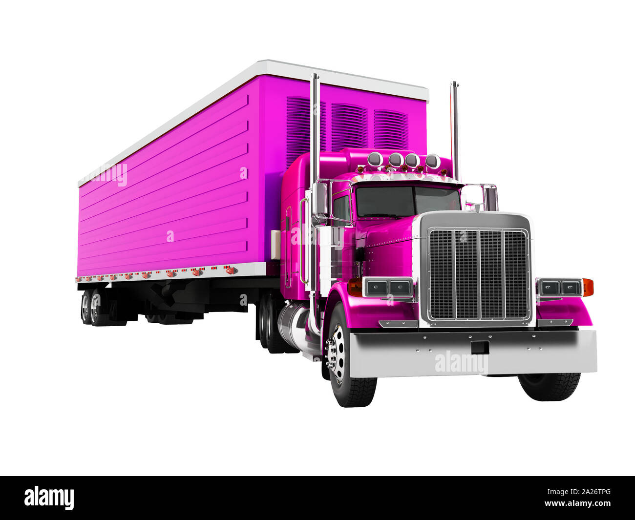 Truck purple with purple trailer 3d render on white background no ...