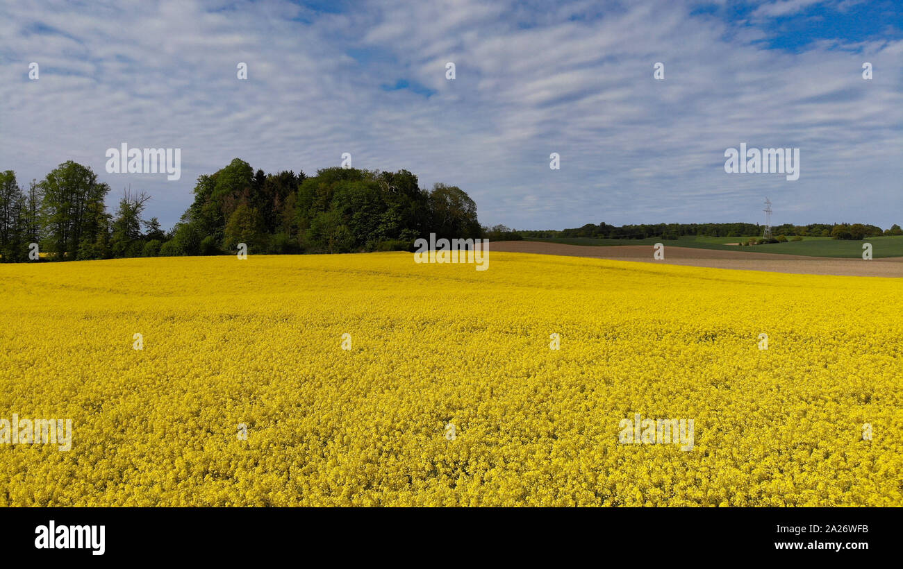 aerial rural landscape, view of a rural region and farmland in northern ...